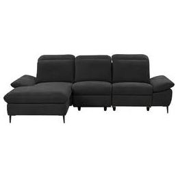 Ecksofa Places of Style "Amalfi L-Form" Sofas Gr. B/T: 263cm x 170cm, Feinstruktur, Recamiere links, mit verstellbaren Kopftstützen-mit elektrischer Relaxfunktion, schwarz mit verstellbaren Kopfstützen und Armlehnen