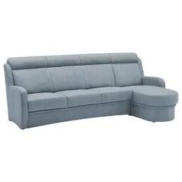 Ecksofa VILLA BECK "Varese L-Form" Sofas Gr. B/H/T: 256cm x 102cm x 83cm, Microfaser, Longchair rechts, mit Bettkasten, blau (16 steel) Kopfteilverstellung, wahlweise mit Sitzvorzug, in Sitzhöhe 49 cm