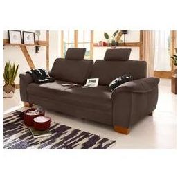 3,5-Sitzer Home Affaire "Husum" Sofas Gr. B/H/T: 225cm x 90cm x 106cm, Luxus-Microfaser ALTARA NUBUCK, braun mit Sitztiefenverstellung, Kontrastnaht und Federkern