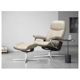 Relaxsessel stressless "Consul" Sessel Gr. ROHLEDER Stoff Q2 FARON, Cross Base Braun, Relaxfunktion-Drehfunktion-PlusTMSystem-Gleitsystem-BalanceAdaptTM, B/H/T: 91cm x 102cm x 79cm, beige (light q2 faron) mit Cross Base, Größe S, M & L, Holzakzent Braun