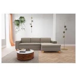 Ecksofa Home Affaire "Corby L-Form" Sofas Gr. B/H/T: 266cm x 80cm x 162cm, Struktur fein, Recamiere rechts, mit Bettfunktion-mit Bettkasten, grau (hellgrau) wahlweise mit Bettfunktion, Steppung auf Sitzfläche