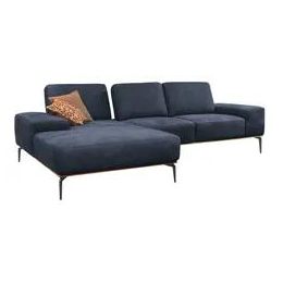 Ecksofa W.Schillig "run" Sofas Gr. B/H/T: 279cm x 88cm x 178cm, Stoff S37, Recamiere links, mit Sitztiefenverstellung, blau (dunkelblau s37) mit Holzsockel, Füße in Schwarz pulverbeschichtet, Breite 279 cm