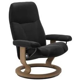 Relaxsessel stressless "Consul" Sessel Gr. Leder PALOMA, Classic Base Eiche, PlusTMSystem-Gleitsystem-Relaxfunktion-Drehfunktion-Kopfstützenverstellung-Rückteilverstellung, B/H/T: 85cm x 100cm x 77cm, schwarz (black paloma) mit Classic Base, Größe L, Gestell Eiche