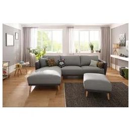 Ecksofa Home Affaire "Ida L-Form" Sofas Gr. B/H/T: 280cm x 86cm x 165cm, Struktur, Recamiere links, grau (anthrazit) mit Holzfüßen und Armlehnen-Polsterung