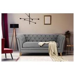 2-Sitzer Home Affaire "Newport" Sofas Gr. B/H/T: 175cm x 76cm x 81cm, Struktur fein, grau (hellgrau) mit Knopfheftung im Rücken, Keder und feinen Armlehnen