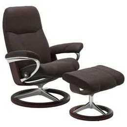 Relaxsessel stressless "Consul" Sessel Gr. Leder PALOMA, Signature Base Braun, BalanceAdaptTM-PlusTMSystem-Gleitsystem-Relaxfunktion-Drehfunktion-Kopfstützenverstellung-Rückteilverstellung, B/H/T: 82cm x 102cm x 72cm, braun (chocolate paloma) mit Hocker, Signature Base, Größe M, Gestell Braun