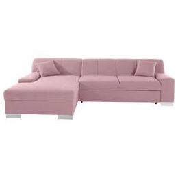 Ecksofa DOMO collection "Bero L-Form" Sofas Gr. B/H/T: 268cm x 74cm x 153cm, Feinstruktur, Recamiere links, mit Bettfunktion, rosa (flamingo) wahlweise mit Bettfunktion