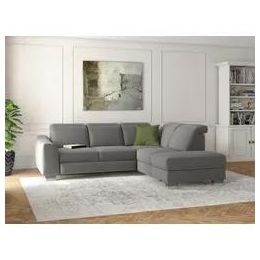 Sit & More Ecksofa SIT & MORE "Dundee L-Form" Sofas Gr. B/H/T: 263cm x 86cm x 219cm, Struktur weich, Ottomane rechts, ohne Kopfteilverstellung-ohne Bettfunktion-ohne Stauraum, grau mit Federkern und Edelstahlfüßen, wahlweise Kopfteilverstellung