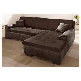 Ecksofa Home Affaire "Bergen" Sofas Gr. B/H/T: 267cm x 83cm x 178cm, Microfaser MELROSE-Struktur, Recamiere rechts, ohne Bettfunktion, braun (dunkelbraun) wahlweise mit Bettfunktion L-Form