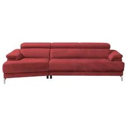 Ecksofa Egoitaliano "Soul, extravagantes Designsofa, Megasofa, super bequem, tolle Details" Sofas Gr. B/H/T: 246cm x 99cm x 140cm, Luxus-Microfaser Lederoptik, Recamiere links, rot (marsala) mit Trapez-Abschlußelement, inkl verstellbarer Kopfteile