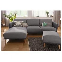 Ecksofa Home Affaire "Ida L-Form" Sofas Gr. B/H/T: 280cm x 86cm x 165cm, Struktur fein, Recamiere links, grau mit Holzfüßen und Armlehnen-Polsterung