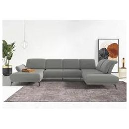 Wohnlandschaft Inosign "Coco U-Form" Sofas Gr. B/H/T: 382 cm x 88 cm x 242 cm, Breitcord, mega-Recamiere links, ohne Sitztiefenverstellung-ohne Armteilverstellung-ohne Kopfteilverstellung-ohne Federkern, silberfarben (silber) Sitztiefen-, Arm- und Kopfteilverstellung, Cord-Bezug, Fußhöhe 15 cm