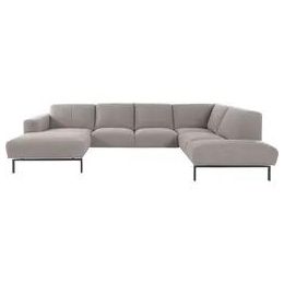 Wohnlandschaft Andas "Lungre, U-Form" Sofas Gr. B/H/T: 355cm x 82cm x 197cm, Struktur, Recamiere links, Wohnlandschaft XXL, grau (taupe grey) in verschiedenen Größen, extra hohe Füße aus Metall