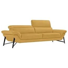 2,5-Sitzer Egoitaliano "Narcisa" Sofas Gr. B/H/T: 226cm x 96cm x 110cm, Leder BULL, mit verstellbaren Kopfstützen, gelb mit verstellbaren Kopfstützen