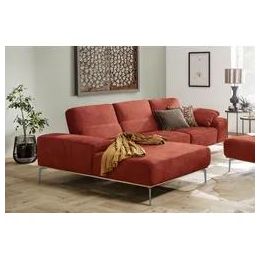 Ecksofa W.Schillig "run" Sofas Gr. B/H/T: 299cm x 88cm x 178cm, Stoff S37, Recamiere links, mit Sitztiefenverstellung, rot (marsala s37) mit elegantem Holzsockel, Füße in Silber matt, Breite 299 cm