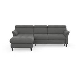 Sit & More Ecksofa SIT&MORE "Marano L-Form" Sofas Gr. B/T: 257 cm x 166 cm, Soft clean, mega-Recamiere links, mit Bettfunktion-mit Bettkasten-inklusive Kopfteilverstellung-Fußfarbe: matt schwarz, grau inklusive Kopfteilverstellung, wahlweise mit Bettfunktion, Bettkasten