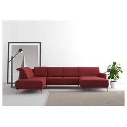 Sit & More Wohnlandschaft SIT & MORE "Bailando U-Form" Sofas Gr. B/H/T: 337cm x 84cm x 205cm, Luxus-Microfaser ALTARA NUBUCK, Ottomane links, mit Kopfteilverstellung, rot (bordeaux) wahlweise mit Kopfteilverstellung und Vorziehsitz, motorisch