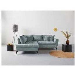 Ecksofa Inosign "Lörby L-Form" Sofas Gr. B/H/T: 224cm x 90cm x 191cm, Feincord, Ottomane links, Feincord, blau (blaugrau) auch mit Aqua clean-Bezug, feine Steppung im Sitzbereich, lose Kissen