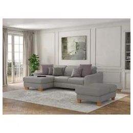 Sit & More Ecksofa SIT & MORE "Dundee L-Form" Sofas Gr. B/H/T: 264cm x 86cm x 175cm, Luxus-Microfaser Paris, Recamiere links, mit Kopfteilverstellung-ohne Bettfunktion-ohne Bettkasten, weiß (silber) mit Federkern und Massivholzfüßen, wahlweise Kopfteilverstellung