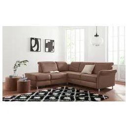 Sit & More Ecksofa SIT & MORE "Darwin L-Form" Sofas Gr. B/H/T: 249cm x 83cm x 221cm, Flachgewebe, Ottomane links, ohne Kopfteilverstellung-ohne Bettfunktion-ohne Stauraum, braun (haselnuss) inklusive Federkern, wahlweise mit Kopfteilverstellung, Bettfunktion