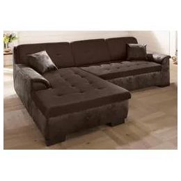 Ecksofa Home Affaire "Bergen" Sofas Gr. B/H/T: 267cm x 83cm x 178cm, Microfaser MELROSE-Struktur, Recamiere links, ohne Bettfunktion, braun (dunkelbraun) wahlweise mit Bettfunktion L-Form