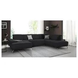 Wohnlandschaft Places of Style "Caluna U-Form" Sofas Gr. B/H/T: 332cm x 81cm x 234cm, Flachgewebe, Recamiere links, schwarz mit Sitztiefen- und Kopfteilverstellung