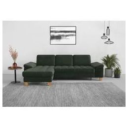 Sit & More Ecksofa SIT & MORE "Westham L-Form" Sofas Gr. B/H/T: 275cm x 88cm x 172cm, Struktur weich, Recamiere links, mit Bettfunktion-mit Bettkasten-mit Armlehnfunktion-mit Sitztiefenverstellung-mit Federkern, grün (jungle) mit Recamiere, oder ohne Bettfunktion, Bettkasten, Füße Eiche