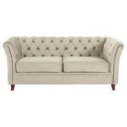 Chesterfield-Sofa Home Affaire "Reims" Sofas Gr. B/H/T: 180 cm x 76 cm x 88 cm, Samtoptik, beige (creme) mit echter Chesterfield-Knopfheftung, hochwertige Verarbeitung