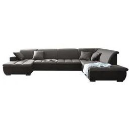 Wohnlandschaft Inosign "U-Form" Sofas Gr. B/H/T: 380cm x 85cm x 202cm, Microfaser PRIMABELLE-Struktur, Recamiere links, braun (braun, braun) im modernen Materialmix