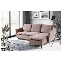 Ecksofa WERK2 "Loppo L-Form" Sofas Gr. B/H/T: 247cm x 92cm x 156cm, Cord, Recamiere beidseitig montierbar, rosa (rose) Cord-Schlafcouch mit losen Rückenkissen, Sofa Schlaffunktion