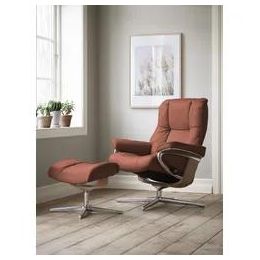 Relaxsessel stressless "Mayfair" Sessel Gr. Leder PALOMA, Cross Base Eiche, Relaxfunktion-Drehfunktion-PlusTMSystem-Gleitsystem-BalanceAdaptTM, B/H/T: 79cm x 102cm x 73cm, rot (henna paloma) mit Hocker, Cross Base, Größe S, M & L, Holzakzent Eiche