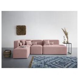 Ecksofa Andas "Sundstrup L-Form" Sofas Gr. B/H/T: 303 cm x 76,5 cm x 93 cm, Samtoptik, Recamiere rechts, rosa Modulserie, individuelle Zusammenstellung