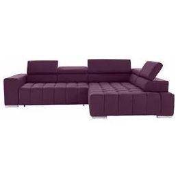 Ecksofa exxpo - SOFA FASHION "Elias, aktuelle Kreuzsteppung im Sitz, bequem, L-Form" Sofas Gr. B/H/T: 307cm x 94cm x 201cm, Struktur, Ottomane rechts, ohne Bettfunktion, rot (hortensia) mit Kopf- bzw. Rückenverstellung, wahlweise Bettfunktion