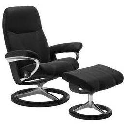 Relaxsessel stressless "Consul" Sessel Gr. Leder PALOMA, Signature Base Schwarz, BalanceAdaptTM-PlusTMSystem-Gleitsystem-Relaxfunktion-Drehfunktion-Kopfstützenverstellung-Rückteilverstellung, B/H/T: 91cm x 102cm x 79cm, schwarz (black paloma) mit Hocker, Signature Base, Größe L, Gestell Schwarz