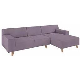 Ecksofa Tom Tailor HOME "NORDIC PURE" Sofas Gr. B/H/T: 266cm x 77cm x 151cm, Samtstoff STC, Recamiere rechts, lila (lila stc 8) mit Recamiere, im Retrolook, Füße Buche natur