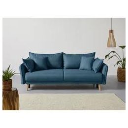 Schlafsofa Home Affaire "Granbo" Sofas Gr. B/H/T: 228 cm x 95 cm x 104 cm, Struktur fein, mit Bettfunktion-mit Bettkasten, blau (petrol) incl. Bettfunktion und Bettkasten, Federkern-Polsterung, Seitentasche