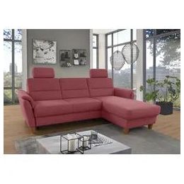 Ecksofa Home Affaire "Palmera L-Form" Sofas Gr. B/H/T: 244 cm x 89 cm x 163 cm, Struktur weich, Recamiere rechts, ohne Bettfunktion-ohne Bettkasten, lila (chianti) Federkern, wahlweise mit Bettfunktion und mitohne Bettkasten