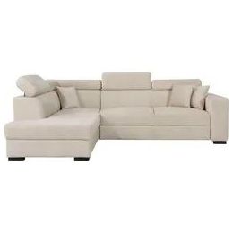 Ecksofa Home Affaire "Tulio L-Form" Sofas Gr. B/H/T: 267 cm x 95 cm x 198 cm, Samtstruktur, Ottomane links, ohne Bettfunktion-ohne Bettkasten, beige (cream) wahlweise mit Bettfunktion und Bettkasten, incl. 3 Zierkissen