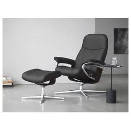 Relaxsessel stressless "Consul" Sessel Gr. Leder PALOMA, Cross Base Braun, M, Relaxfunktion-Drehfunktion-PlusTMSystem-Gleitsystem-BalanceAdaptTM, B/H/T: 82cm x 102cm x 72cm, grau (rock paloma) mit Cross Base, Größe S, M & L, Holzakzent Braun