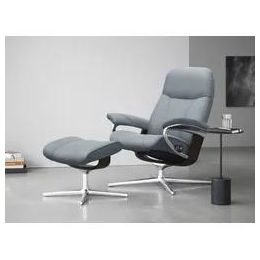 Relaxsessel stressless "Consul" Sessel Gr. Struktur fein JASMINE, Cross Base Braun, Relaxfunktion-Drehfunktion-PlusTMSystem-Gleitsystem-BalanceAdaptTM, B/H/T: 91cm x 102cm x 79cm, blau (light blue jasmine) mit Hocker, Cross Base, Größe S, M & L, Holzakzent Braun