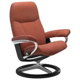 Relaxsessel stressless "Consul" Sessel Gr. Leder PALOMA, Signature Base Schwarz, BalanceAdaptTM-PlusTMSystem-Gleitsystem-Relaxfunktion-Drehfunktion-Kopfstützenverstellung-Rückteilverstellung, B/H/T: 91cm x 102cm x 79cm, rot (henna paloma) mit Signature Base, Größe L, Gestell Schwarz