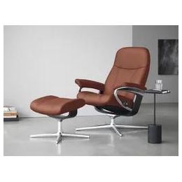 Relaxsessel stressless "Consul" Sessel Gr. Leder PALOMA, Cross Base Schwarz, M, Relaxfunktion-Drehfunktion-PlusTMSystem-Gleitsystem-BalanceAdaptTM, B/H/T: 82cm x 102cm x 72cm, rot (henna paloma) mit Hocker, Cross Base, Größe S, M & L, Holzakzent Schwarz