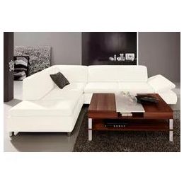 Ecksofa Max Winzer "Toulouse modern und bequem, aktuelles Design, hoher Sitzkomfort" Sofas Gr. B/H/T: 271cm x 75cm x 190cm, Kunstleder SOFTLUX, Ottomane links, weiß mit klappbaren Armlehnen, Breite 271 cm