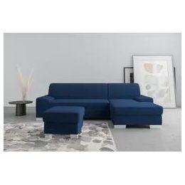 Ecksofa DOMO collection "Anzio L-Form" Sofas Gr. B/H/T: 271cm x 85cm x 160cm, Samtoptik, Recamiere rechts, Mit Bettfunktion-Mit Federkern, blau (marine) wahlweise mit Bettfunktion und Federkern