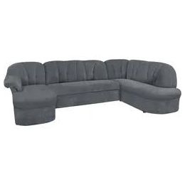 Wohnlandschaft DOMO collection "Pegnitz U-Form" Sofas Gr. B/H/T: 292 cm x 82 cm x 180 cm, Luxus-Microfaser Chenilleoptik, Recamiere links, mit Bettfunktion, grau (steel) wahlweise mit Bettfunktion