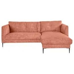 Ecksofa LEONIQUE "Falbella, L-Form" Sofas Gr. B/H/T: 235cm x 84cm x 165cm, Samtoptik, Recamiere rechts, rosa (blossom) extra hohe Füße aus Metall, für kleine Räume geeignet