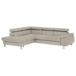 Ecksofa COTTA "Komaris L-Form" Sofas Gr. B/H: 249cm x 72cm, NaturLEDER, Ottomane links, ohne Bettfunktion-ohne Bettkasten-ohne RGB-LED-Beleuchtung-mit Kopfteilverstellung, grau inklusive Kopf- bzw. Rückenverstellung, wahlweise Bettfunktion