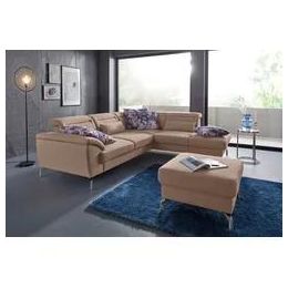 Sit & More Ecksofa SIT & MORE "Percy L-Form" Sofas Gr. B/T: 270cm x 235cm, Feinstruktur, Ottomane rechts, mit Kopfteilverstellung-mit satiniertem Nickelfuß, beige 15 cm Fußhöhe, Sitztiefenverstellung, wahlweise in 2 Fußfarben