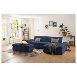 Ecksofa Inosign "Avesa L-Form" Sofas Gr. B/H/T: 300cm x 80cm x 172cm, Struktur fein, Longchair rechts, ohne Armteilverstellung-ohne Schlaffunktion, blau (dunkelblau) Wahlweise mit Armteilvertsellung und Bettfunktion, BTH: 30017280cm