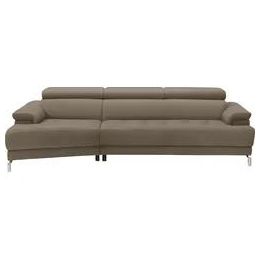 Ecksofa Egoitaliano "Soul, extravagantes Designsofa, Megasofa, super bequem, tolle Details" Sofas Gr. B/H/T: 246 cm x 99 cm x 140 cm, Leder BULL, Recamiere links, grau (taupe) mit Trapez-Abschlußelement, inkl verstellbarer Kopfteile